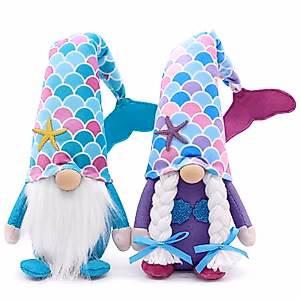 Upltowtme Mermaid Gnomes Couple Gnomes Christmas Birthday Gifts Beach Elf Dwarf Mermaid Handmade Scandinavian Home Ornaments Collections Farmhouse Decorations Set of 2