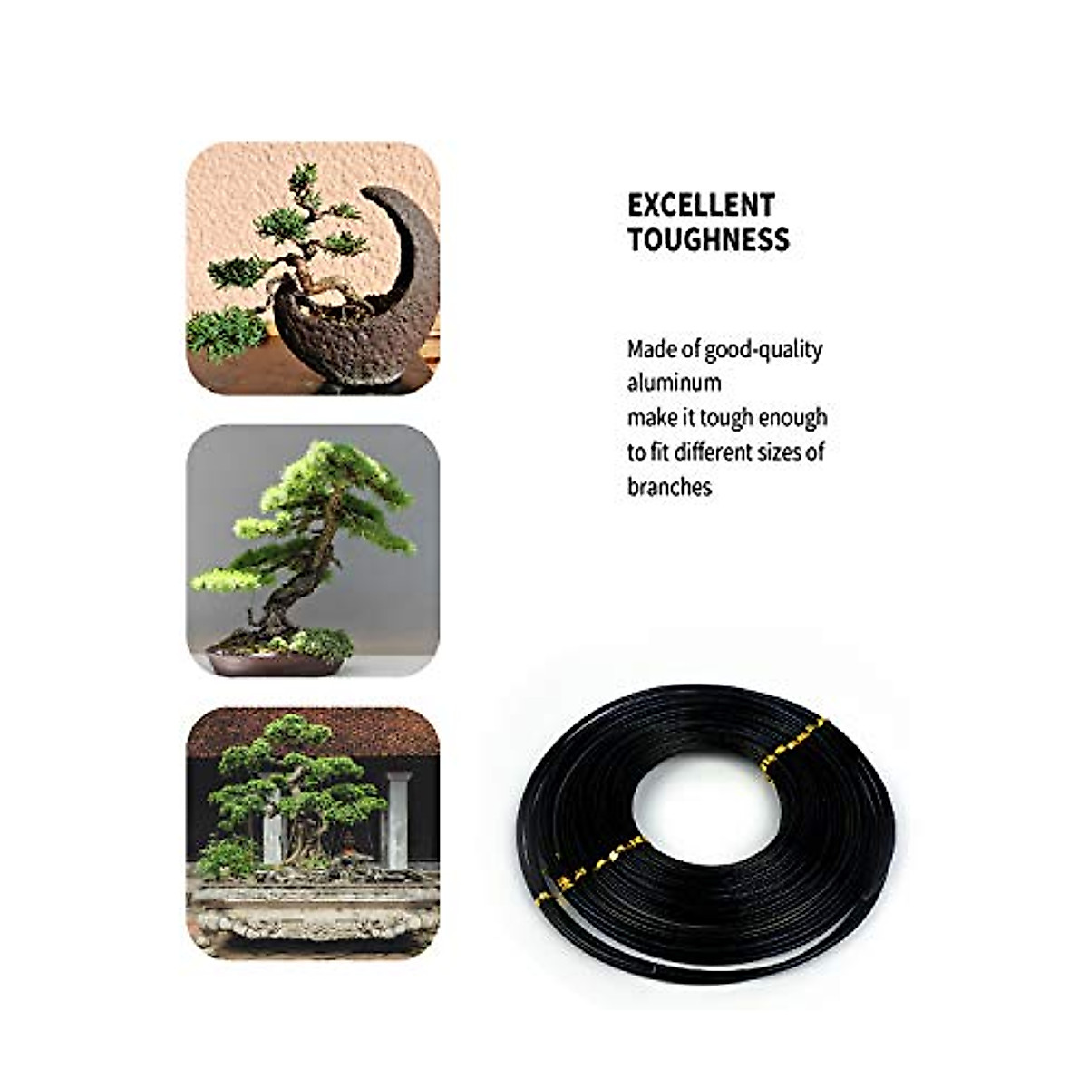MoHern Bonsai Wire, 6 Sizes of 1mm, 1.5mm, 2mm, 2.5mm, 3mm, 4mm Black Aluminum Wire, Total 152 Feet Bonsai Tool Kit, 300 Grams Bonsai Tree Wire for Bonzai Trees Indoor