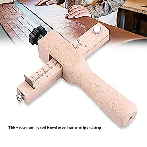 Leather Strip and Strap Cutter, DIY Leather Hand Cutting Tools, Adjustable Wooden Leather Cutter with 5 Blades, for Cutting Leather Strip and Strap
