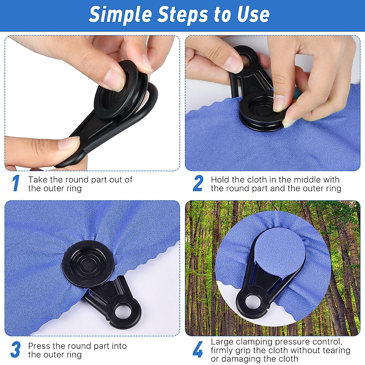 Akamino 100 Pcs Tarp Clips with Carabiner, 50 Movable Tarp Grabbers Tent Clips and 50 D Shape Buckle,Tarp Grabbers Movable Tarp Clips for Outdoor Camping Car Tent Awning Banner Swimming Pool Covers