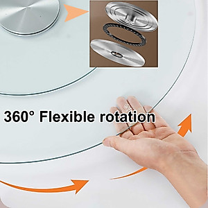 Lazy Susan Tempered Glass Heavy Duty Turntable Round Dining Table Swivel Large Tabletop Serving Plate Transparent Rotating Tray with Silent Bearing Centerpieces ( Battery *1 : Ø 60cm/24in )