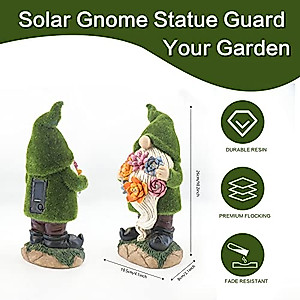 DKJOCKY Garden Gnomes Statues,Resin Knomes Figurine with Succulent Wreath Solar 6 LED Lights,Outdoor Statues Garden Decor for Patio Yard Lawn Porch Art Ornament Gift,10.2inch