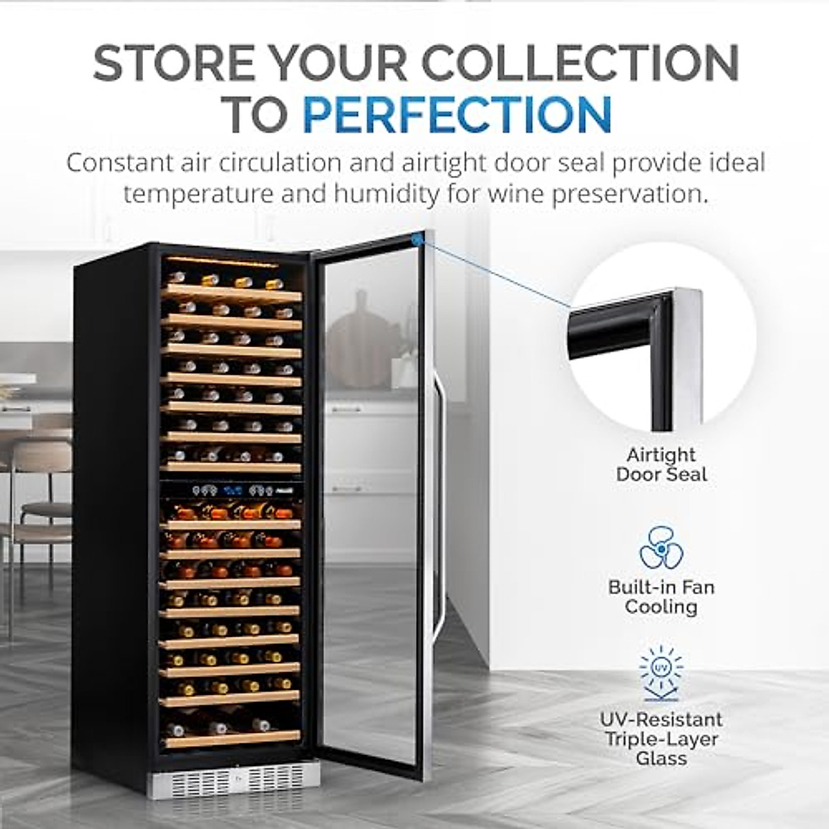 NewAir 24" Wine Cooler Refrigerator, Large 160 Bottle Built-in or Freestanding Dual Zone Wine Cellar in Stainless Steel with Precision Thermostat, and Full Extension Beechwood Shelves