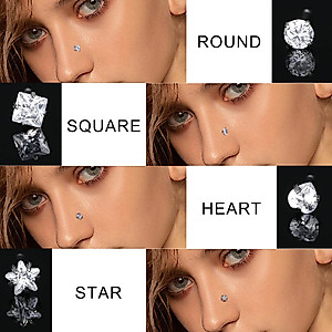 VALDEAS 21Pcs 20G Nose Rings Hoops 316L Stainless Steel Nose Rings for Women Assorted Shapes Cubic Zirconia Nose Studs Set A