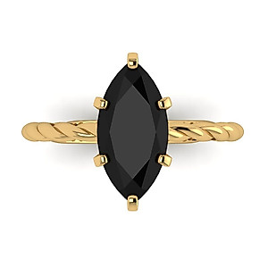 2ct Marquise Cut Solitaire Rope Twisted Knot Natural Black Onyx Engagement Promise Anniversary Ring 18K yellow Gold 3.5