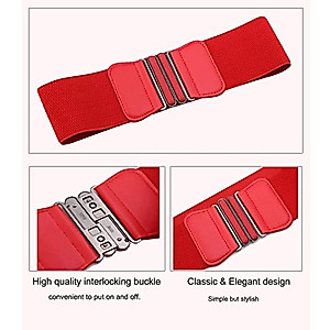 VOCHIC Wide Elastic Plus Size Belt for Women Cinch Waist Belt Stretch Waistband, Red, XL(33"- 42")