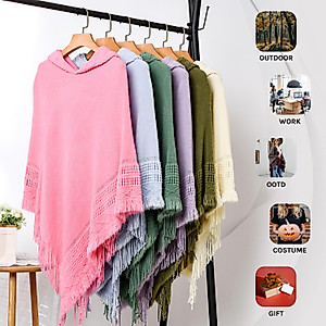 Ferand Ladies' Hooded Cape with Fringed Hem, Crochet Poncho Knitting Patterns for Women, One Size, Light Green