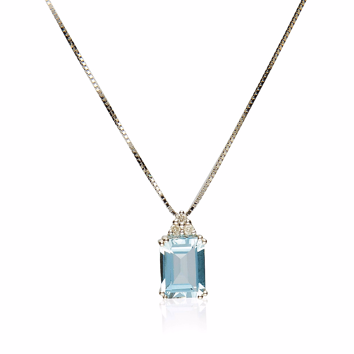 Gin & Grace 14K White Gold Genuine Emerald Cut 1.35 Ct Aquamarine & Natural Diamond (I1,I2) Big Cocktail Pendant for Women
