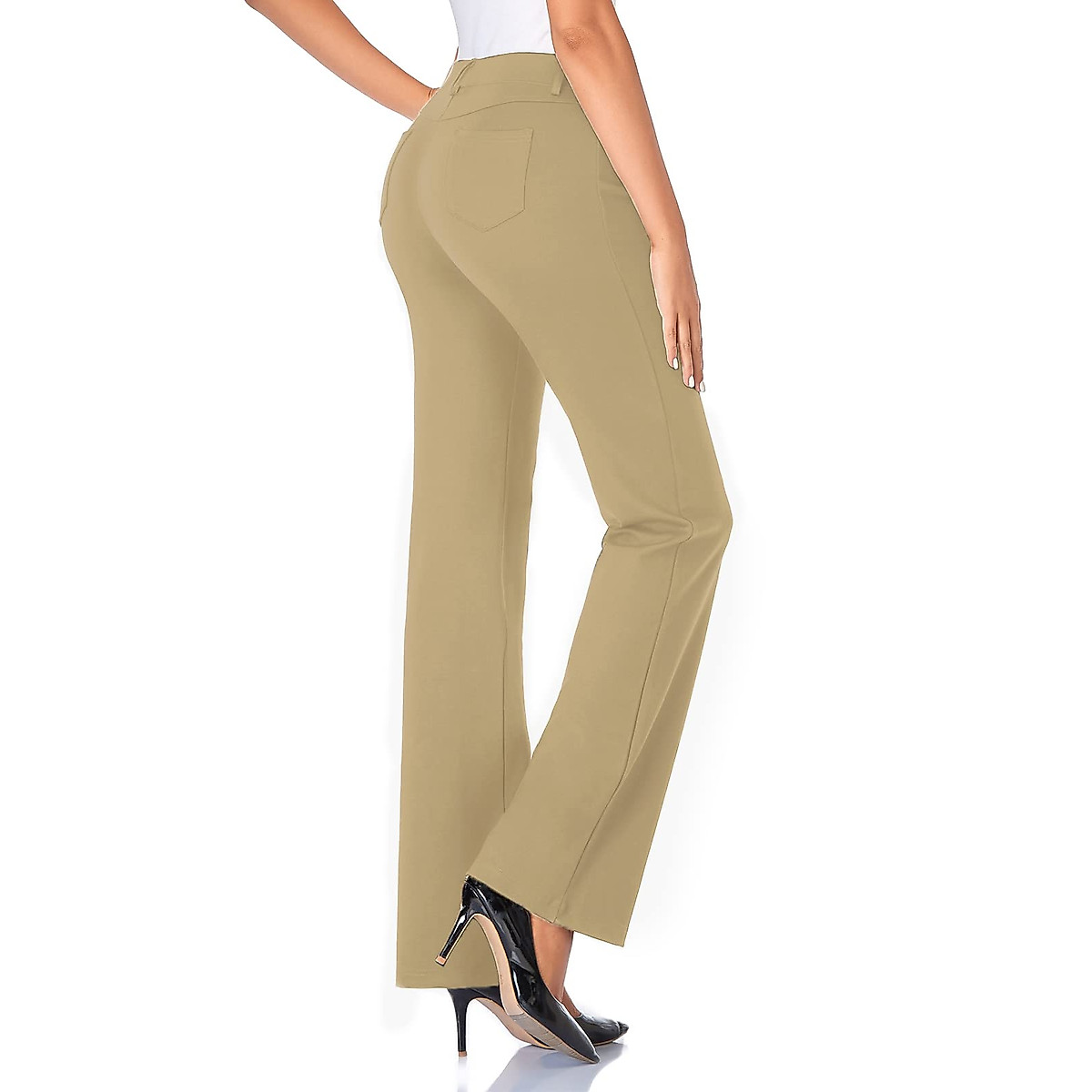 Tapata Women's 28''/30''/32''/34'' Stretchy Bootcut Dress Pants with Pockets Tall, Petite, Regular for Office Work Business 32",Oatmeal,M