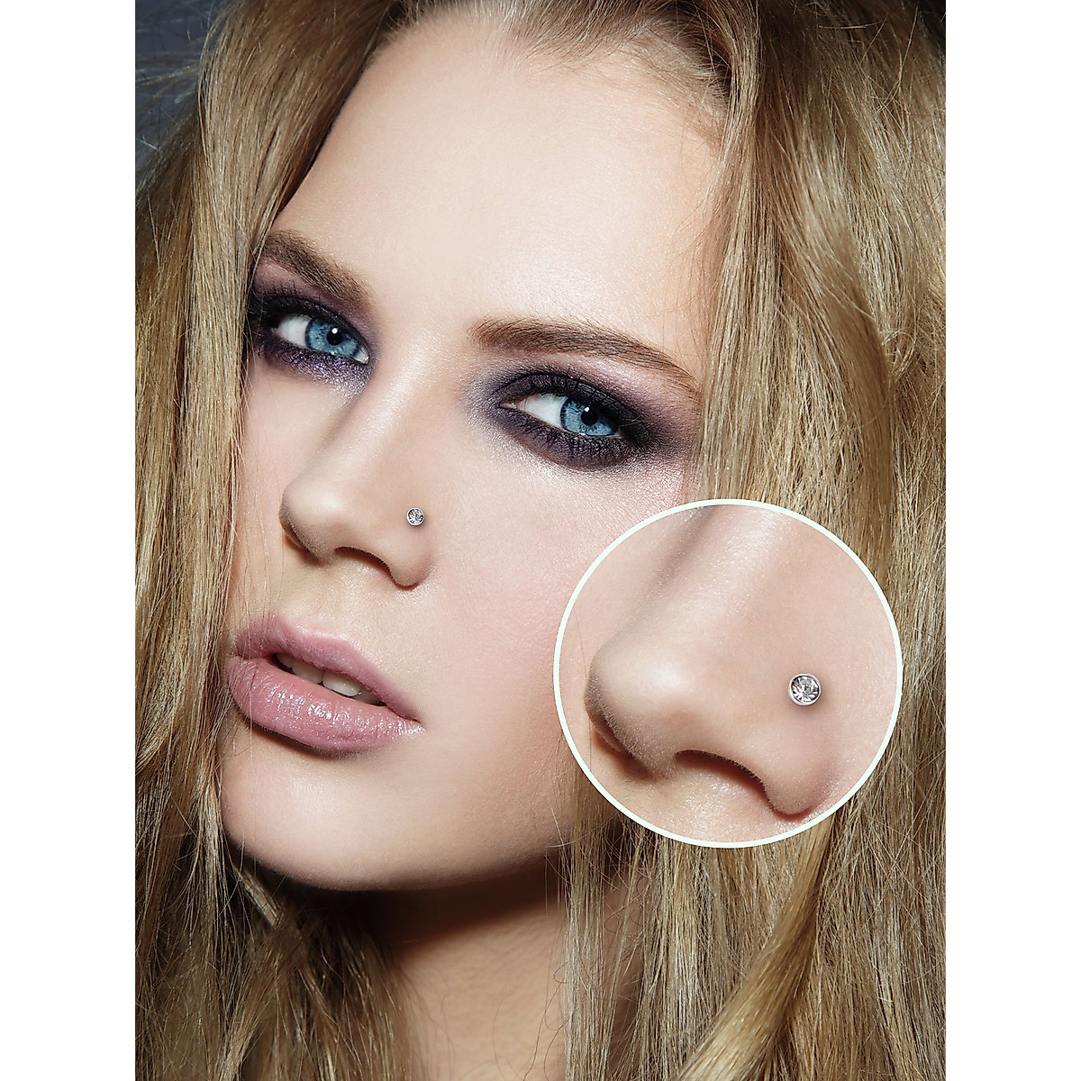 20 Pieces Curved Nose Stud Stainless Steel Nose Ring Crystals L Bend Nose Screw Piercing Jewelry, 20 Gauge