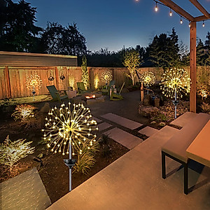 Honche Solar Garden Lights Outdoor Waterproof, LED Firefly Starburst Firework Light for Pathway Patio Lawn Backyard Flowerbed Party Christmas Decorations with 120 LEDs 8 Mode 2 Pack Warm White Round