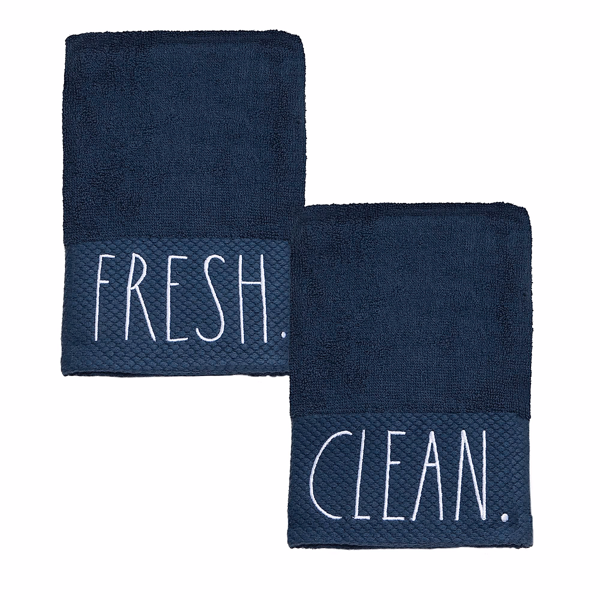 Rae Dunn Hand Towels, Embroidered Decorative Hand Towel for Kitchen and Bathroom, 100% Cotton, Navy- Fresh, Clean, 16"x 28"