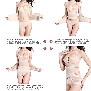 3 In 1 Postpartum Belly Band Wrap - Abdominal Binder Post Surgery C Section Compression Girdle Belt - After Birth Recovery Support - Postnatal Pelvis Waist Trainer Slimming Shapewear Body Shaper