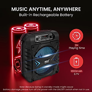 Pyle Portable Bluetooth PA Speaker System - 300W Rechargeable Indoor/Outdoor Bluetooth Speaker Portable PA System w/ 8” Subwoofer, AUX, Microphone in, Party Lights, MP3/USB, Radio, Remote PPHP854B