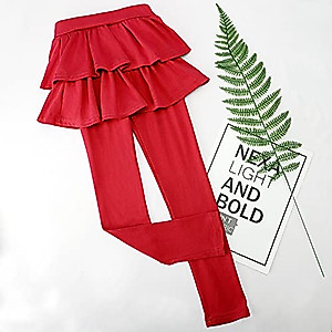 KEREDA Girls Leggings Tutu Skirt Pants Kids Cotton Footless Tights 10-12 Red