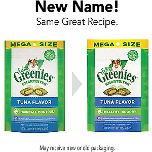 Greenies (4 Pack) Smartbites Hair Indoor Control (previously Called Hairball Control) Chicken and Tuna, (4.6oz, 2 Each) with 10ct PetFaves Wipes