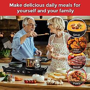 Hot Plate, Techwood 1800W Double Infrared Ceramic Electric Stove for Cooking, Dual Control Cooktop Burners, Portable Anti-scald Handles Suitable for RV/Home/Camp, Compatible for All Cookwares