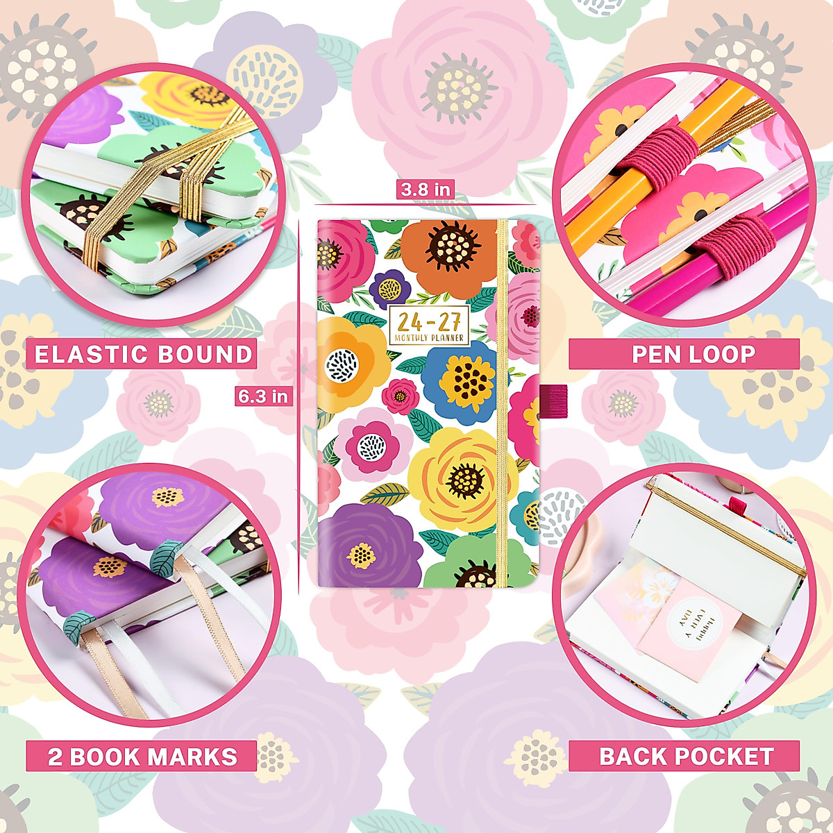 Pocket Planner/Calendar 2024-2027 - Monthly Pocket Planner/Calendar, Jul. 2024 - Jun. 2027, 3.8" x 6.4", 3 Year Monthly Planner, 63 Notes Pages