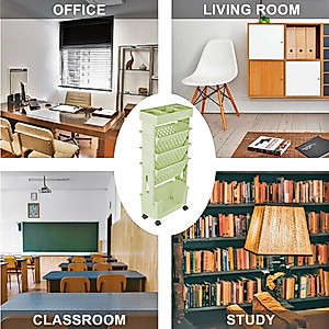 YEMUNY 5 Tier Rolling Utility Cart Multi-Functional Movable Storage Book Shelves with Lockable Casters for Study Office Kitchen Classroom, Light Green
