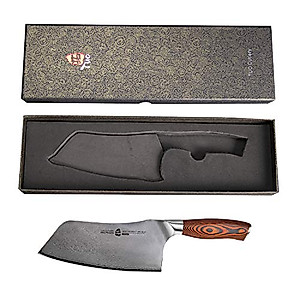 TUO Cutlery Cleaver Knife - Japanese AUS-10 67-Layers Damascus Steel - Chinese Chef's Knife for Meat and Vegetable with Ergonomic Pakkawood Handle - 7" - Fiery Series