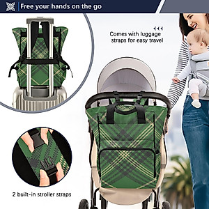 Jihqo Diaper Bag Backpack National Tartan Saint Patrick Day Travel Diaper Bags for Women, 10L Functional Baby Changing Bag with Insulted Pockets, Stroller Straps