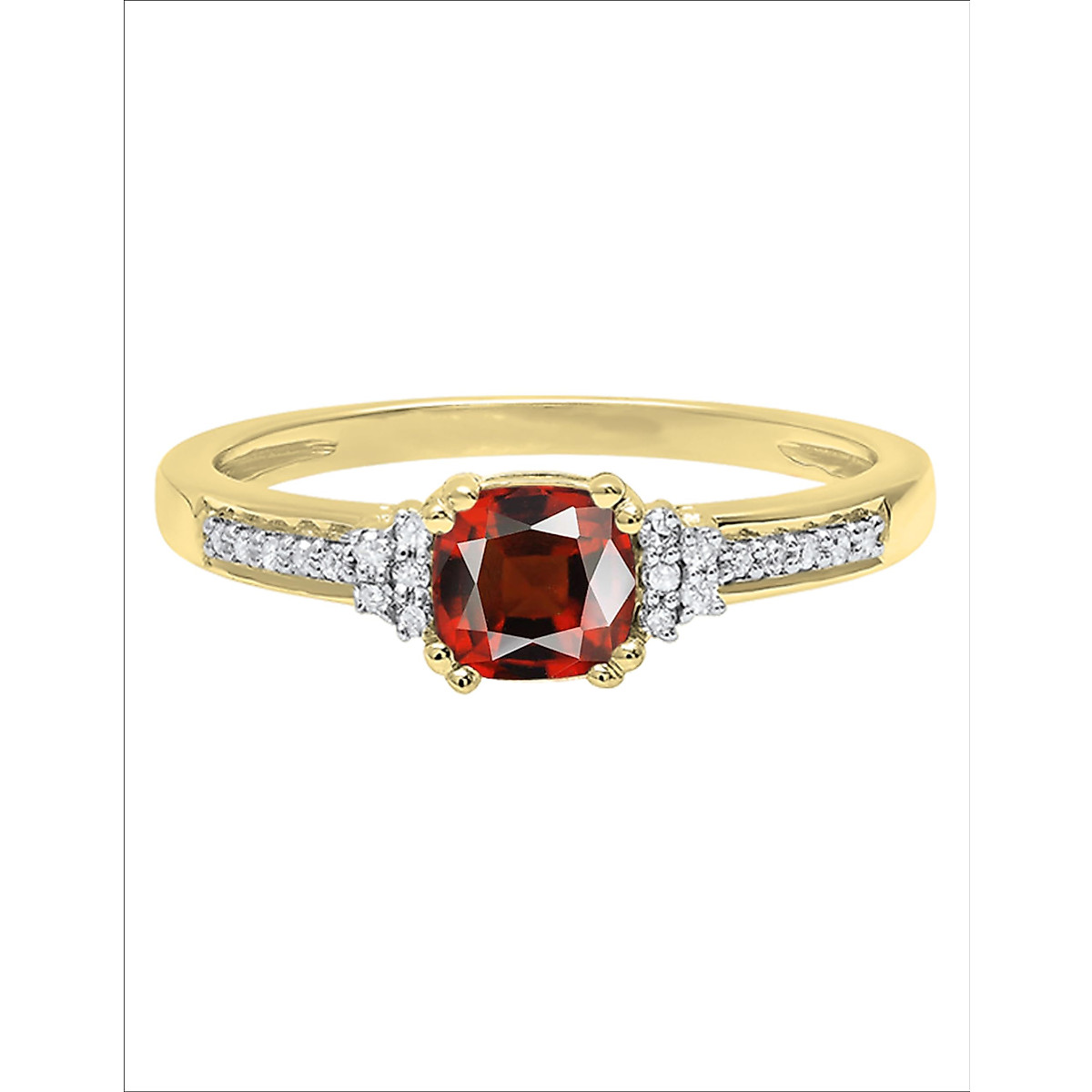 Dazzlingrock Collection 5 MM Cushion Garnet & Round Diamond Engagement Ring in 10K Yellow Gold, Size 8