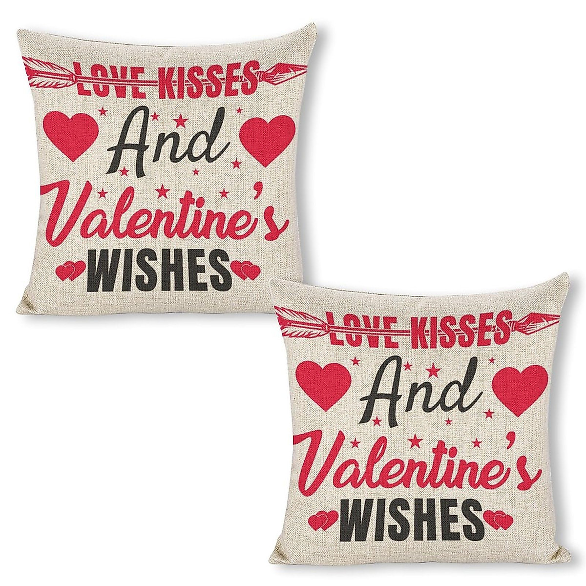 Love Kisses Valentine Throw Pillow Covers 18×18 Pillowcases Set of 2 Romantic Wishes Linen Decorative Square Pillow Case Cushion Covers Standard Size for Sofa Couch Outdoor Bed Pillow Protectors