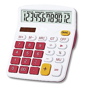 Meichoon Desktop Calculator Solar Battery Dual Power, 12 Digit Large LCD Display Financial Dedicated Calculator Large Standard Function Desktop Business Calculator for Office/Home/School KA08 Red