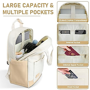 ZOMFELT Casual Travel Backpack for Women Men, Canvas Daypack Backpack for College, Lightweight Fashion Backpack with USB Charging Port, Bookbag for Student, Teacher, Nurse, Girls, Work, Beige