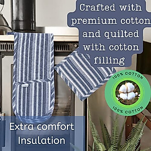 WHITEWRAP Quilted Double Oven Mitt |35”x7.5”| Heat Resistant Oven Gloves to Protect Hands and Arms| Cooking Gloves | BBQ, Cooking, Baking, Grilling, Microwave | Handling Hot Pots and Pans |2-Pack Blue