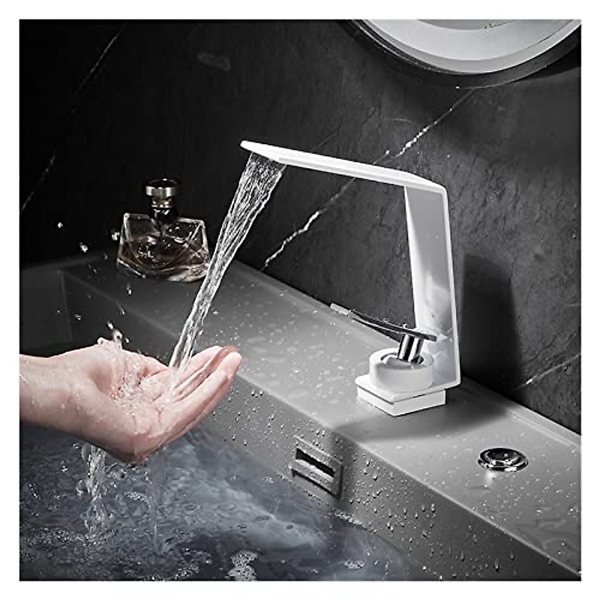 Waterfall Bathroom Faucets Brass White Basin Taps Water Sink Faucet Creative Deck Mounted Mixer Tap for Bath Kitchen (Color : Chrome2)