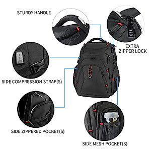 KROSER Travel Laptop Backpack 17.3 Inch XL Computer Backpack with Hard Shell Saferoom RFID Pockets Water-Repellent Business College Daypack Stylish School Laptop Bag for Men/Women-Black