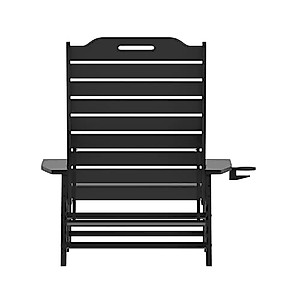 Flash Furniture Monterey Adjustable Adirondack Lounger with Cup Holder- All-Weather Indoor/Outdoor HDPE Lounge Chair, Black