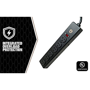 Southwire 5120 20 Amp Rated, 6 Outlet all Metal Power Strip with NEMA 5-20 P&R, 6 Foot 12/3 Cord