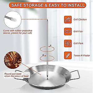 Al Pastor Skewer for Grill, Stainless Steel Vertical Skewer, Brazilian Vertical Spit Stand with 3 Removable Spikes(8”/10"/12”)& Brushes, for Tacos Al Pastor, Shawarma Kebabs Smoker Oven BBQ Dishes