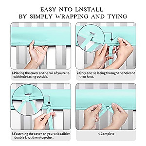 Vjningu Crib Rail Covers, Wrapped Rail Cover 3 Pcs (One Set) Anti-Collision Strip Corner Cover for Teething Bed Guardrail Cover Furniture Boys & Girls for Standard Crib（Green）