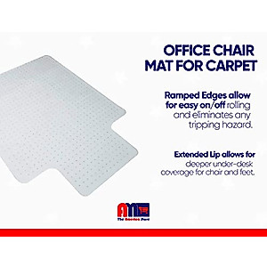 AM The America Store Chair Mat for Carpet - Computer Desk Mat for Carpeted Floors - Easy Glide Rolling Plastic Mat for Office Chair on Carpet for Work, Home, Gaming with Extended Lip (36” x 48”)