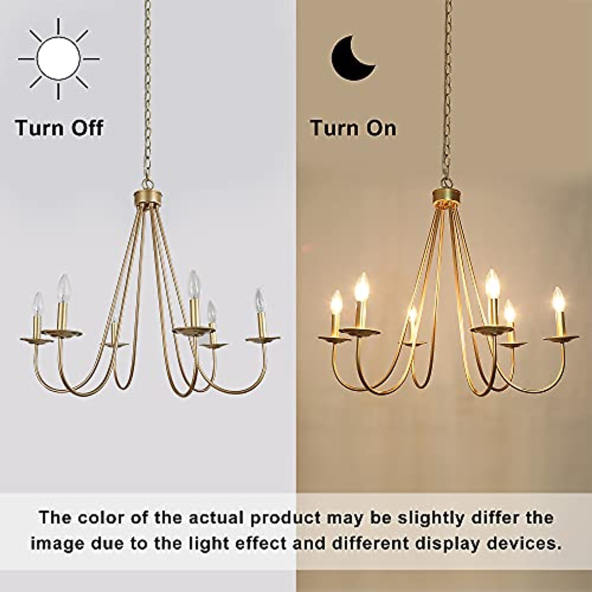 KSANA Modern Gold Chandelier, 6-Light Chandelier Light Fixture, 28’’ Large Hanging Pendant Light for Dining Room, Living Room & Kitchen Island, Soft Gold Finish