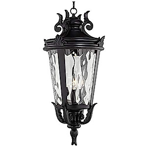 John Timberland Casa Marseille European Outdoor Ceiling Light Hanging Black Scroll 26 1/4" Clear Water Glass Damp Rated for Exterior House Porch Patio Outside Deck Garage Front Door Home