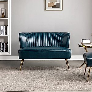 HULALA HOME Contemporary Loveseat Sofa with Metal Legs, Upholstered PU Faux Leather 2-Seat Small Couch, Armless Love Seats Chairs for Bedroom, Living Room, Office, Apartment, Small Space/Turquoise