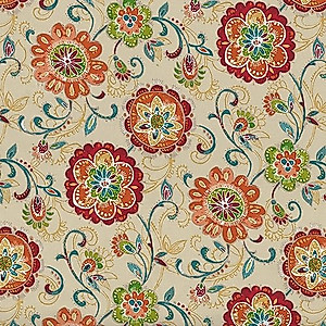 Pillow Perfect Bright Floral Indoor/Outdoor Sofa Setee Bench Swing Cushion with Ties Tufted, Weather, and Fade Resistant, 18" x 56", Tan Fanfare