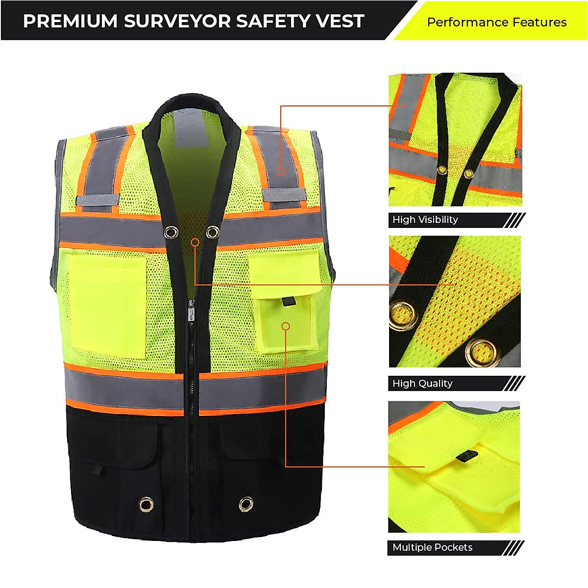 Shine Bright Safety Vest - High Visibility with Reflective Straps and Pockets – Premium, Soft, Durable, and Breathable – ANSI CLASS 2 (Size XL, Black)
