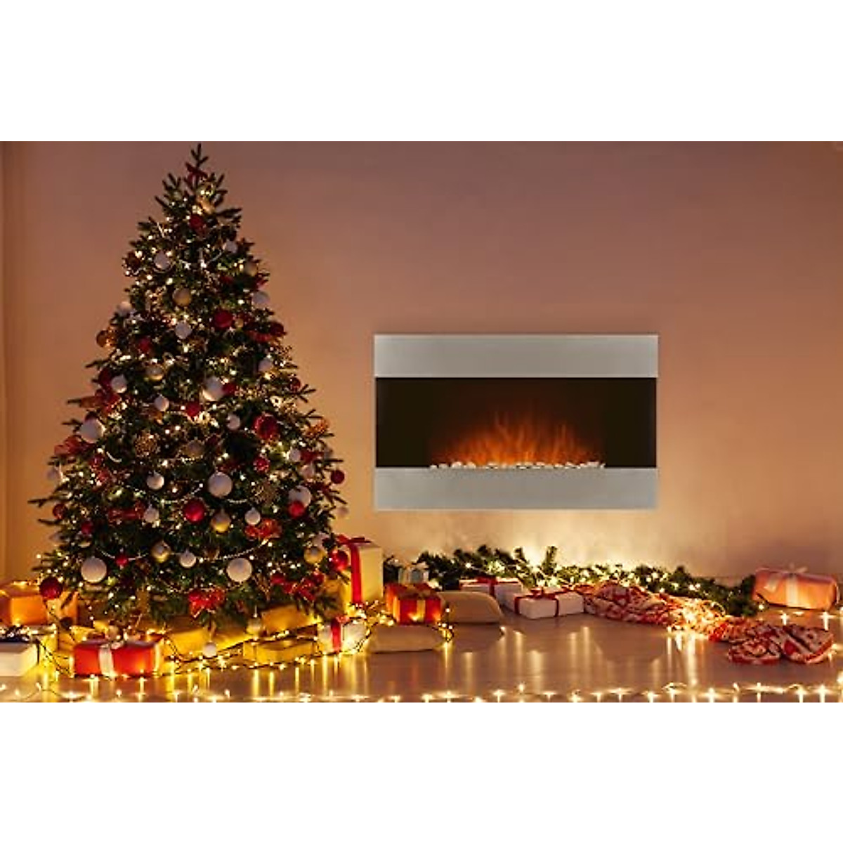 36-Inch Wall Mounted Electric Fireplace - Modern Stainless-Steel Fireplace with Floor Stand, Remote, and Adjustable Heat and Brightness by Northwest