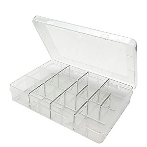 JIUMEI Plastic Storage Box 14 Grids with Removable Dividers Clear Small Parts Organizer Box Adjustable Compartments Container for Bead Jewelry Screw Sewing