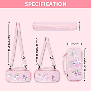 GLDRAM Carrying Case Compatible with Nintendo Switch OLED Cover, Pink Unicorn Case Bundle with Travel Case, Hard PC Shell, Screen Protector, Thumb Caps, Shoulder Strap, Cute Accessories Kit for Girls