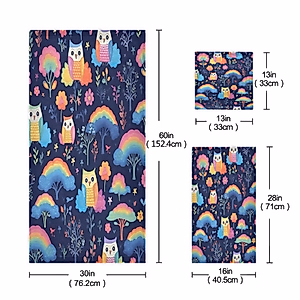 Flradish Cute Owls Rainbow Towels 3 Pack Bath Towels for Bathroom Set Soft Cotton Highly Absorbent Lightweight & Quickdry Towel Set 1 Bath Towel,1 Hand Towel,1 Washclothe