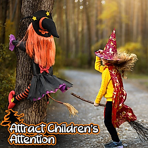 Large Crashing Witch Decor(55'' H), Halloween Decorations Clearance Outdoor Witch Props Ornaments, Hanging into Tree/Porch Pole/Door/Yard, with Adjustable Band, Outside Garden Funny Witches Crashed