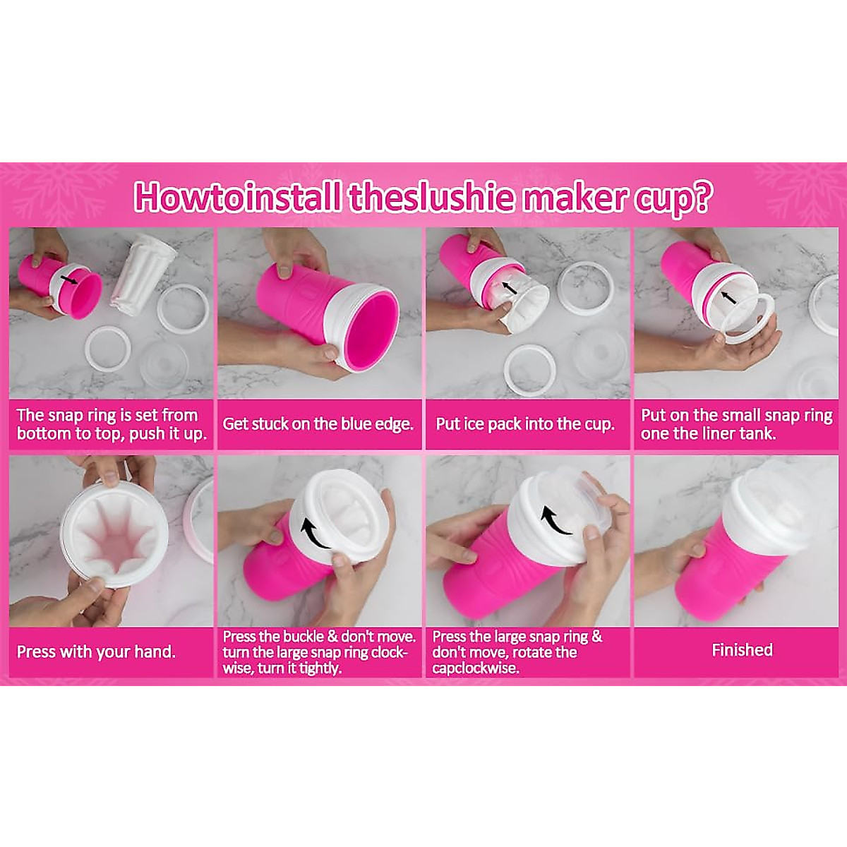 Slushie Maker Cup - DIY Magic Slushy Maker Squeeze Cup, Portable Smoothie Squeeze Cup for Juices, Milk and Ice Cream Make, Double Layers Silica Cup with Lid & Straw for Friends, Family Gifts (Pink)