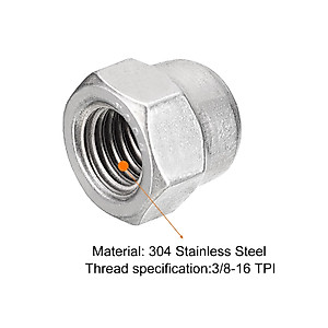 uxcell 3/8-16 Acorn Cap Nuts,10pcs - 304 Stainless Steel Hardware Nuts, Acorn Hex Cap Dome Head Nuts for Fasteners (Silver)