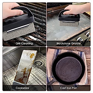 MOWOT Blackstone Griddle Cleaning Brick Block Heavy Duty Grill Cleaning Stone Bricks Non Scratch Flat Top Seasoning Stone Griddle Scrubber Cleaner Remove Greases Stains Residue -3 Pack with Handle